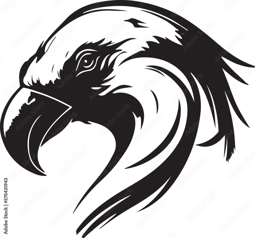 Parrot Head Logo with ornament. Line Art Illustration Stock Vector ...