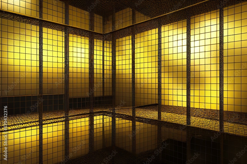 Realistic Jail bars golden, prison background iron interior. Yellow ...