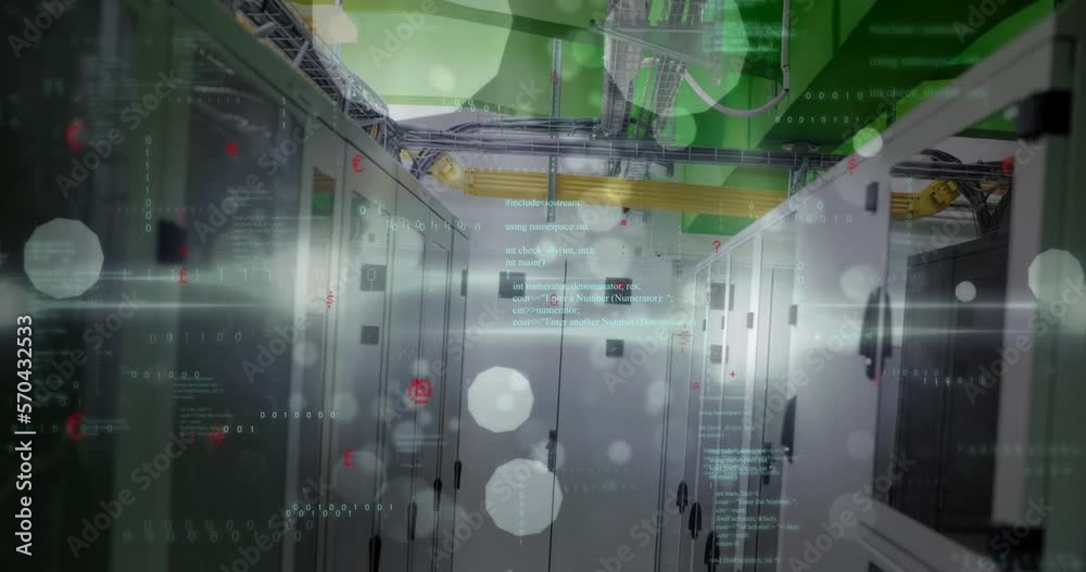 Animation of data processing, symbols, white spots and light trails ...