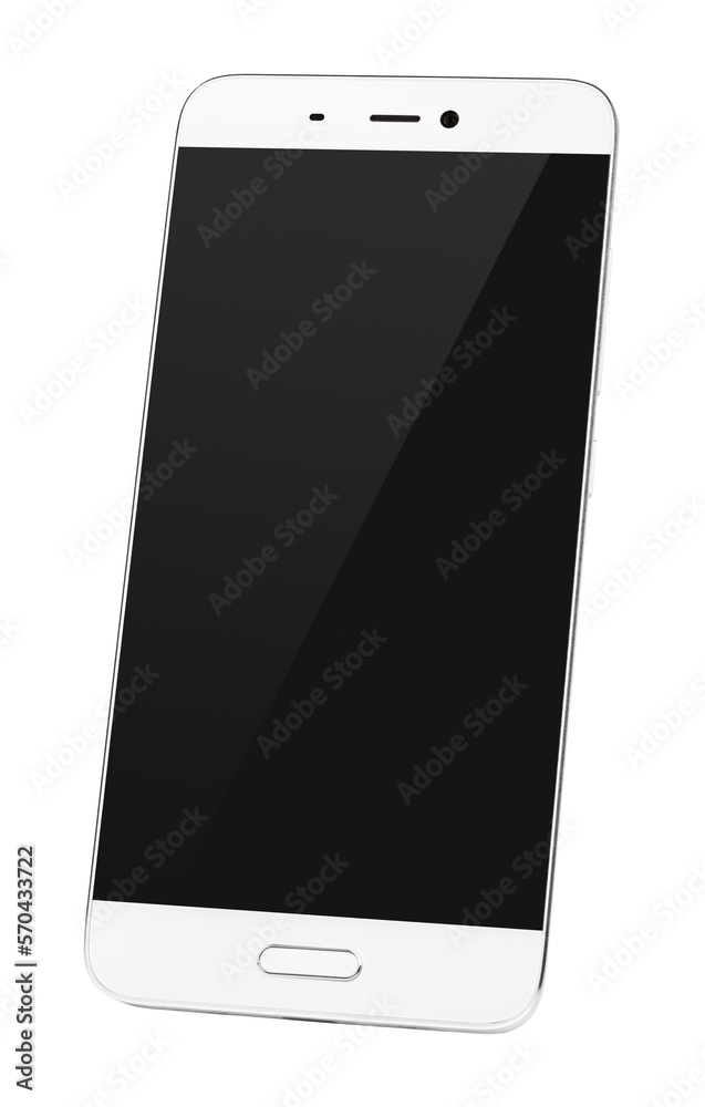Modern white smartphone with empty black screen isolated on transparent ...