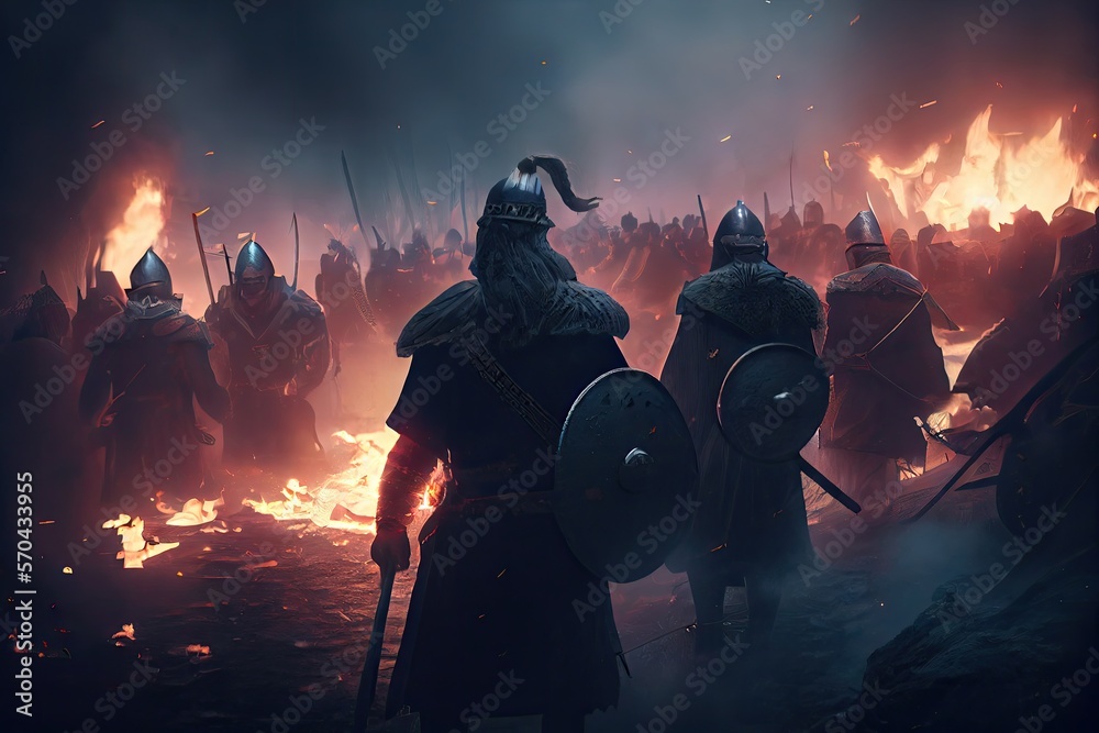 Vikings, Normans warriors and generals fighting on the battlefield ...