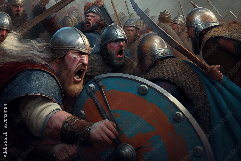 Vikings, Normans warriors and generals fighting on the battlefield ...