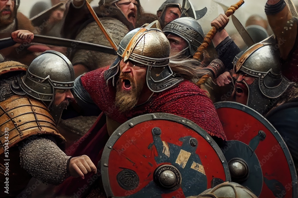 Vikings, Normans warriors and generals fighting on the battlefield ...