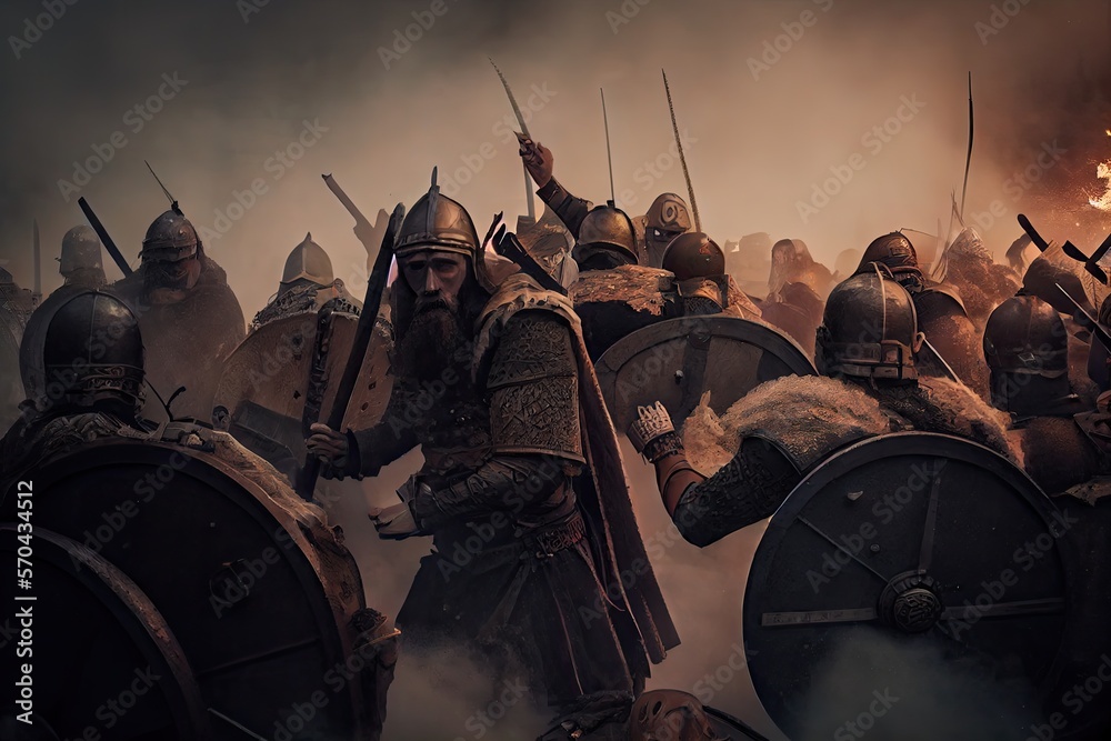 Vikings, Normans warriors and generals fighting on the battlefield ...