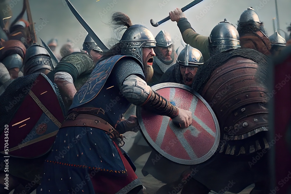 Vikings, Normans warriors and generals fighting on the battlefield ...