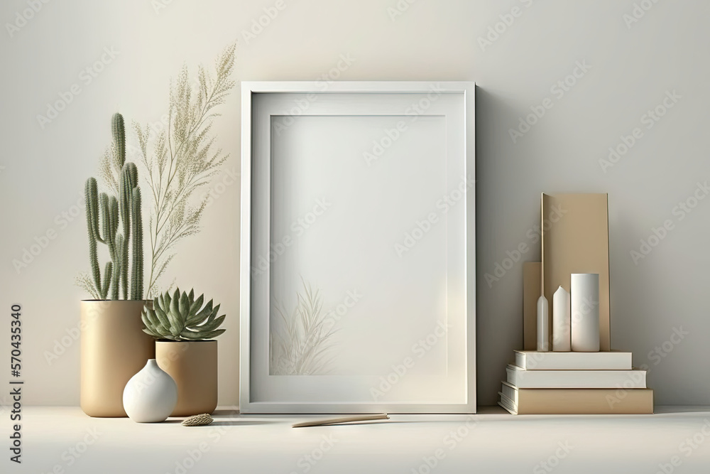 Un cadre photo simple maquette minimaliste sur un mur vide. Idéal pour ...