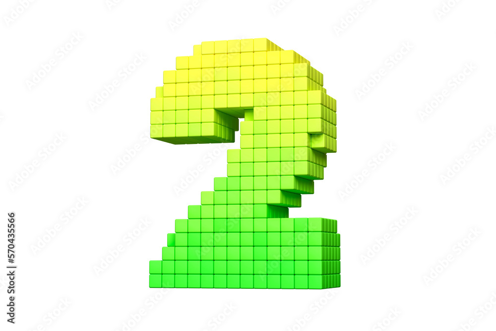 Pixel art 3D typeface digit number 2 in yellow and green color ...