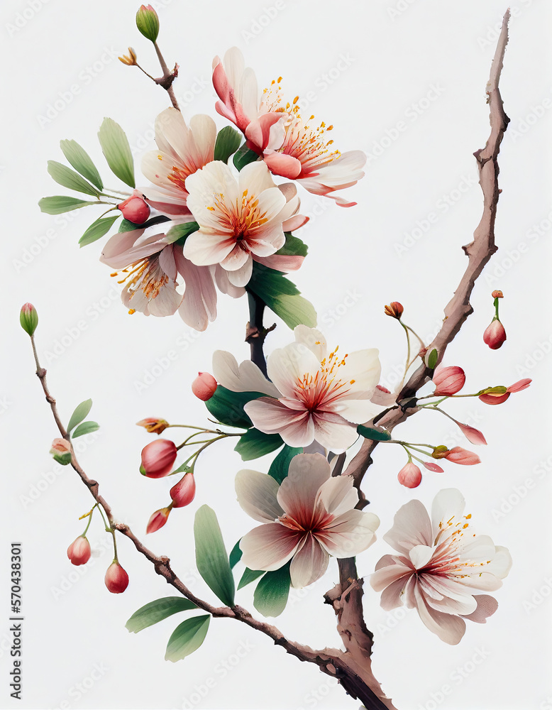 Beautiful Japanese Cherry Blossoms White Flower Illustration For ...