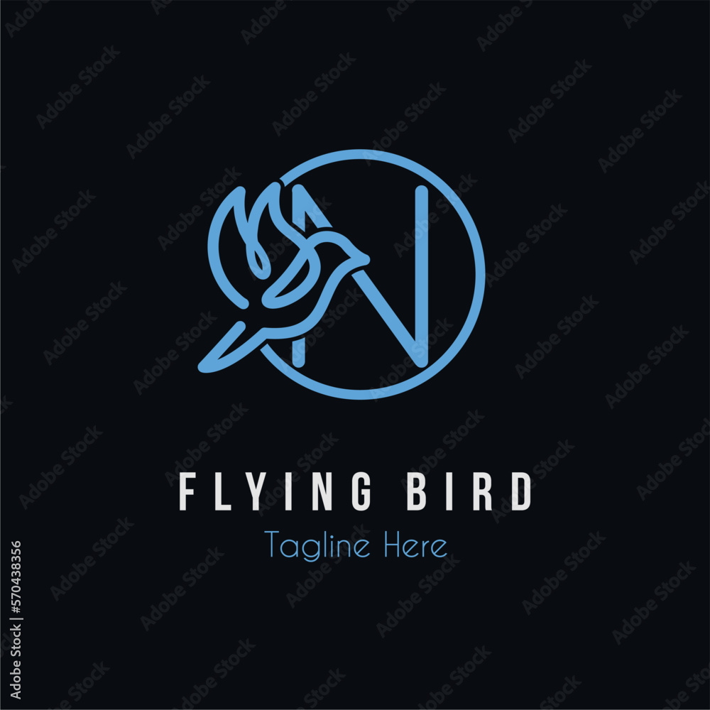 Initial N Letter and Flying Blue Bird Restaurant, Cafe, Digital ...