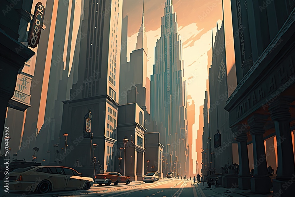 Modern cityscape with tall buildings and busy streets, concept of ...