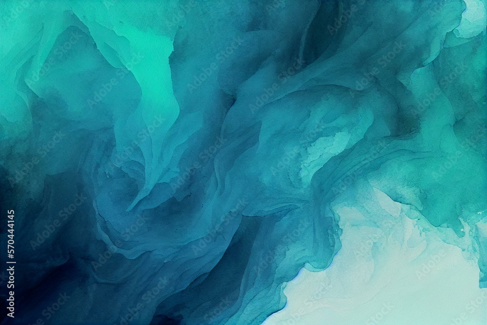 Abstract watercolor background of teal with liquid fluid texture for ...