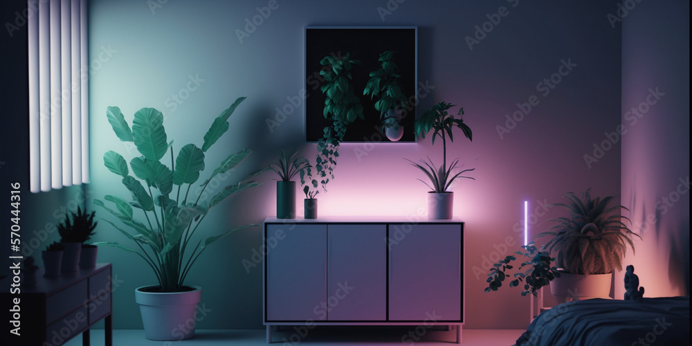 Living room with subtle RGB lighting setup Stock Illustration | Adobe Stock