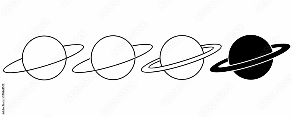 outline silhouette saturn icon set isolated on white background Stock ...