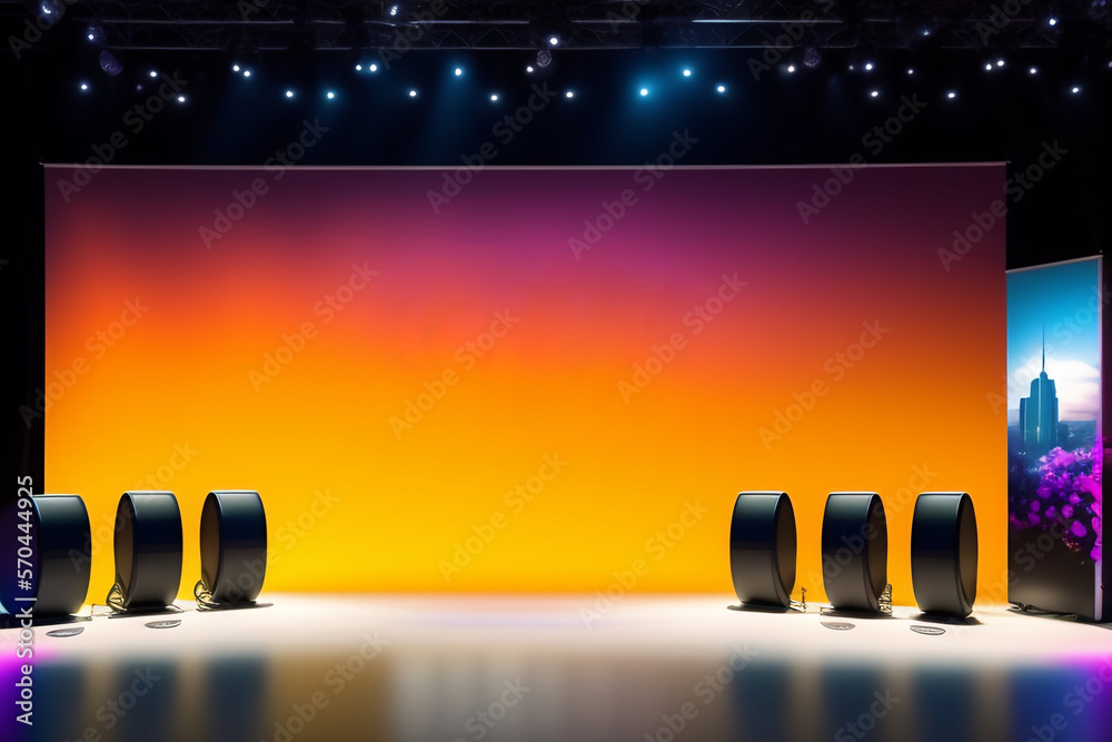 ESCENARIO VACIO Y LUCES DE COLORES, CONCEPTO DE CINER, ESCENARIO O ...