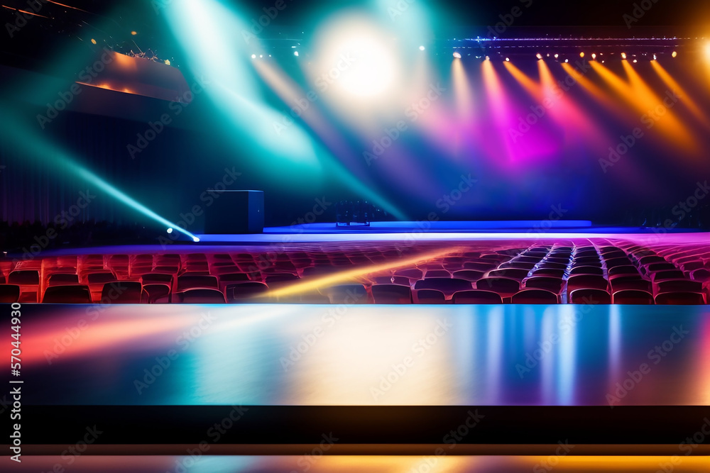 ESCENARIO VACIO Y LUCES DE COLORES, CONCEPTO DE CINER, ESCENARIO O ...
