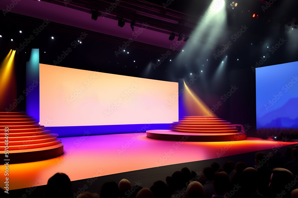Stockillustratie ESCENARIO VACIO Y LUCES DE COLORES, CONCEPTO DE CINER ...