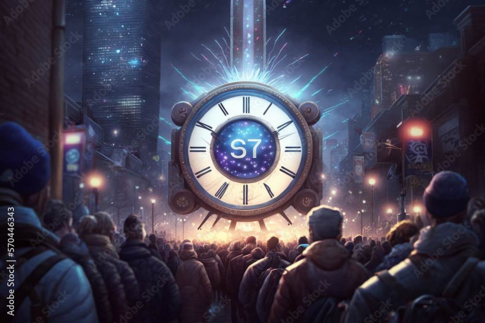 New Years eve celebration with countdown clock genarative AI Stock ...