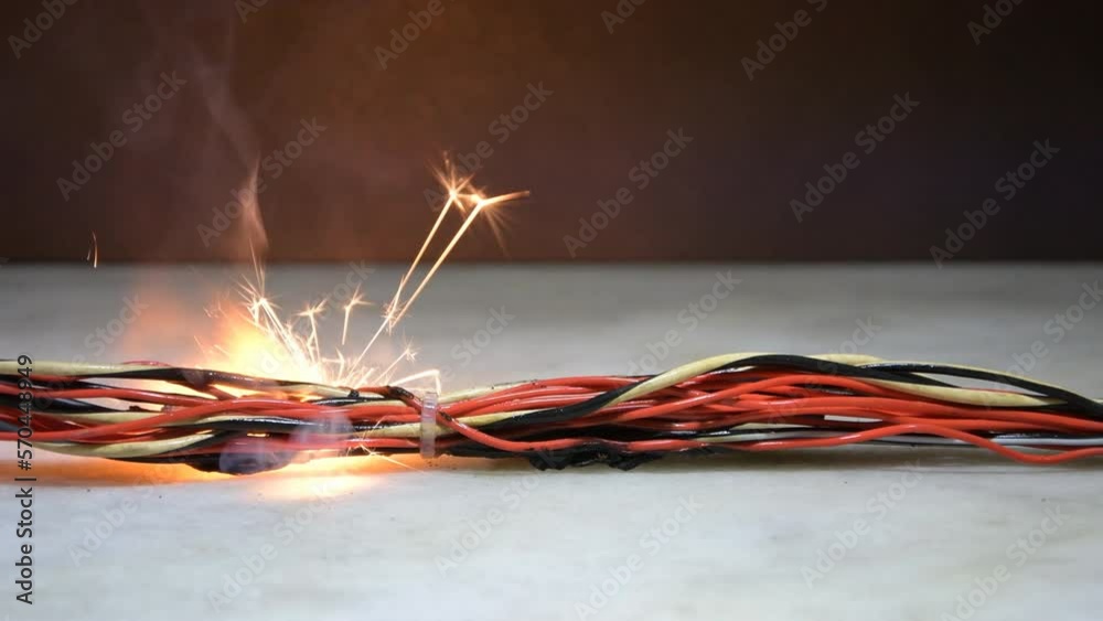 Electrical wiring and wires are highlighted on a dark background. A ...