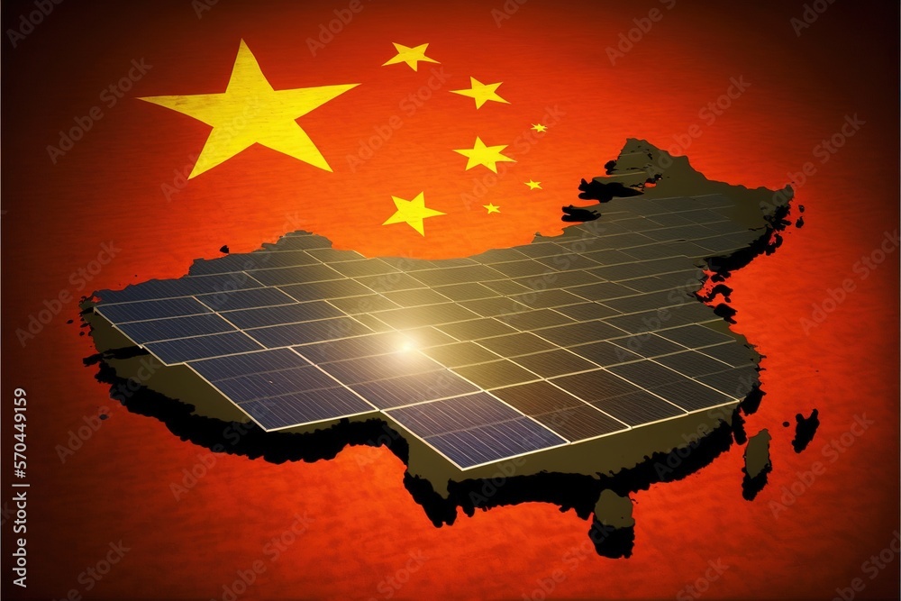China builds solar panels with high technology, concept illustration ...