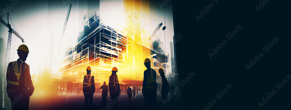 illustration digital building construction engineering with double ...