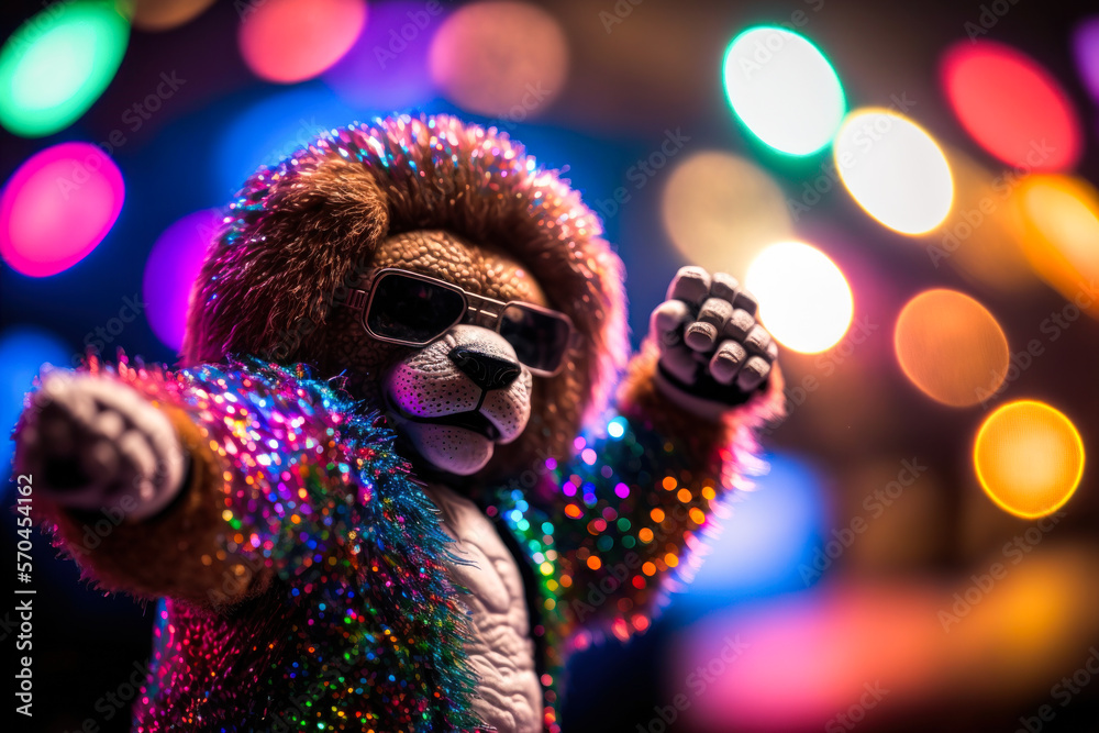 funny dancing lion wearing disco clothes from the eighties, Generative AI Stock Illustration ...