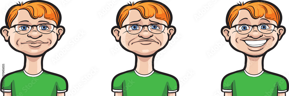 funny boy face three expressions isolated user profile avatar heads ...