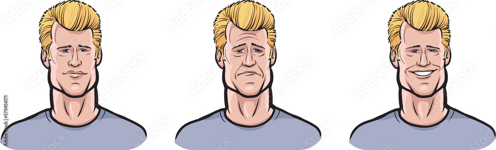 man face three expressions isolated user profile avatar heads - PNG ...