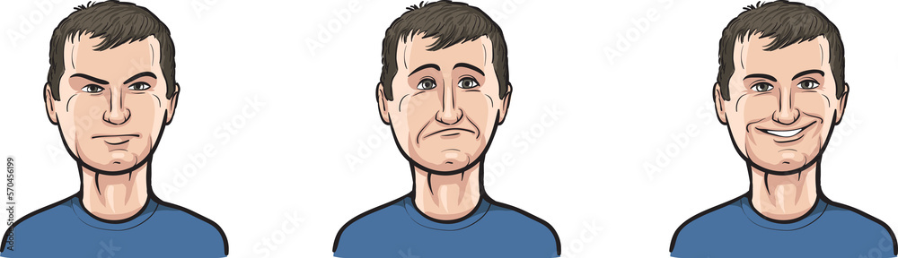 serious guy face three expressions isolated user profile avatar heads ...
