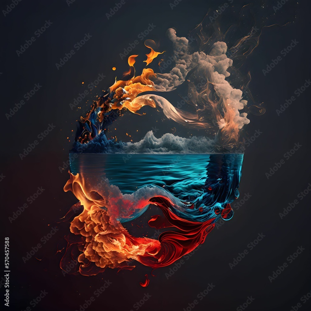 Illustrazione Stock Elemental Fusion: The Beauty of Fire and Water ...