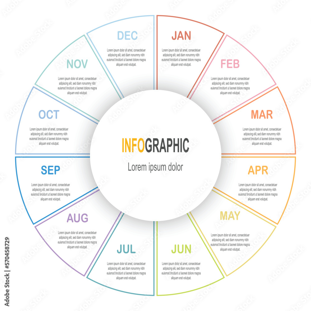 Infographic White circle template, 12 steps business data illustration ...