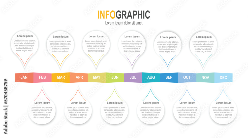 Infographic timeline template 12 steps business data illustration ...