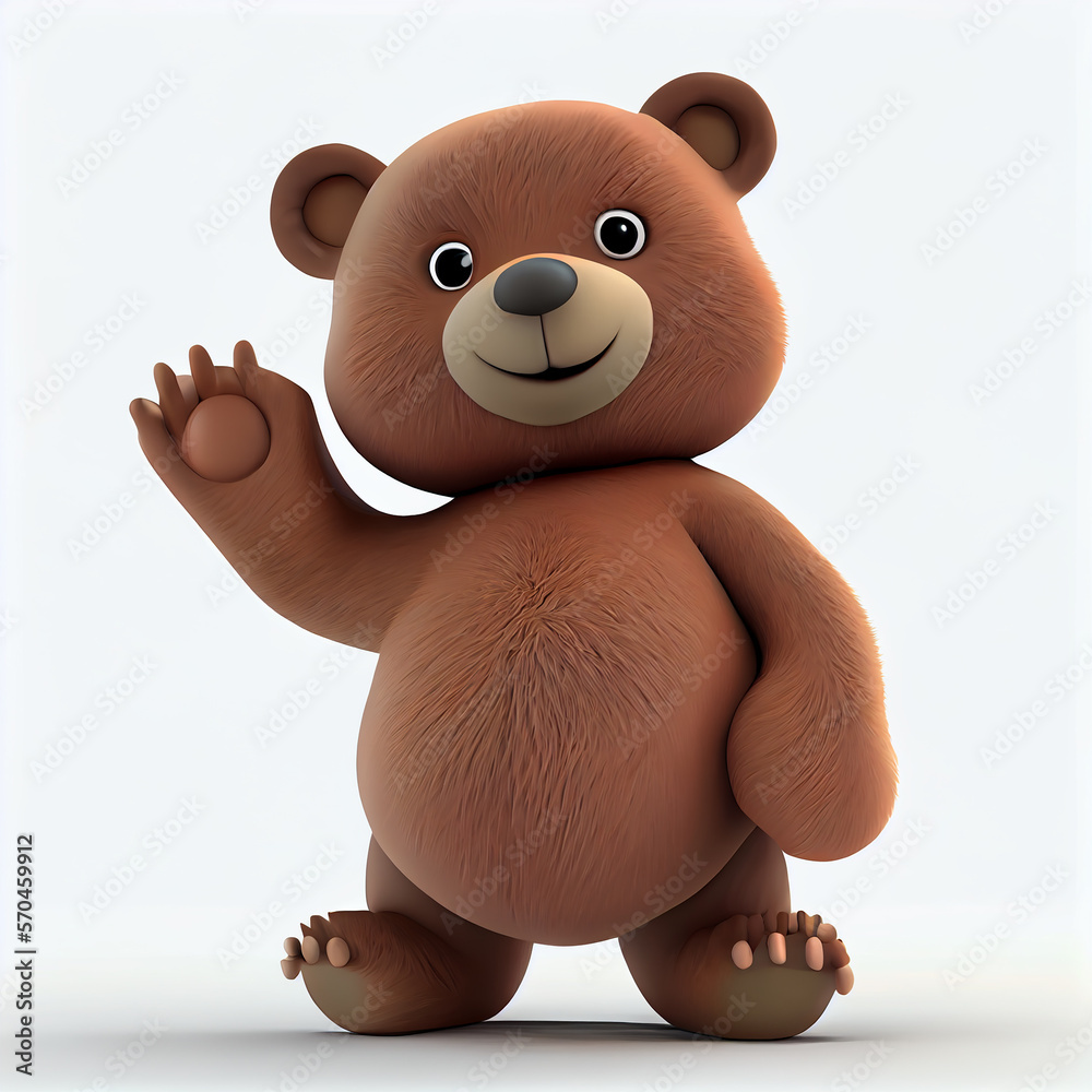 Cute cartoon bear character. 3D animation on white background Stock ...