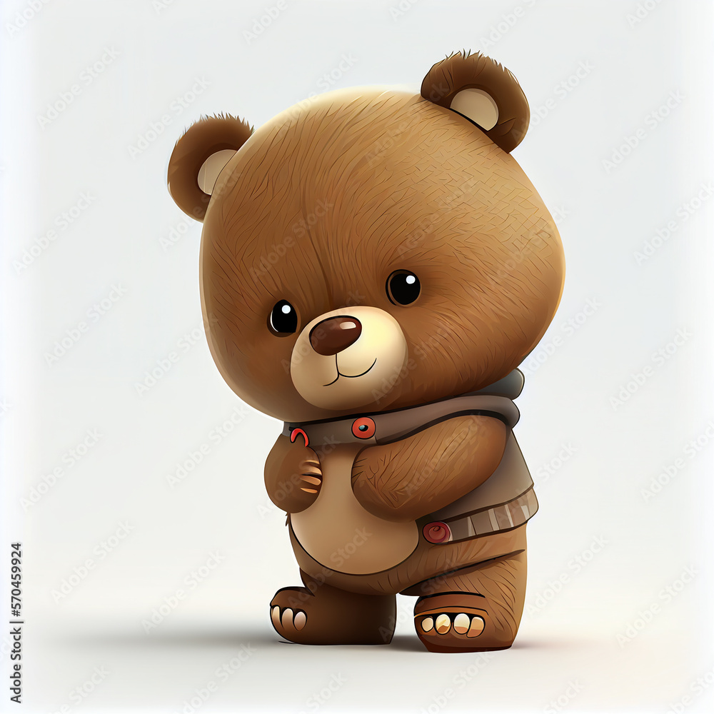 Cute cartoon bear character. 3D animation on white background Stock ...