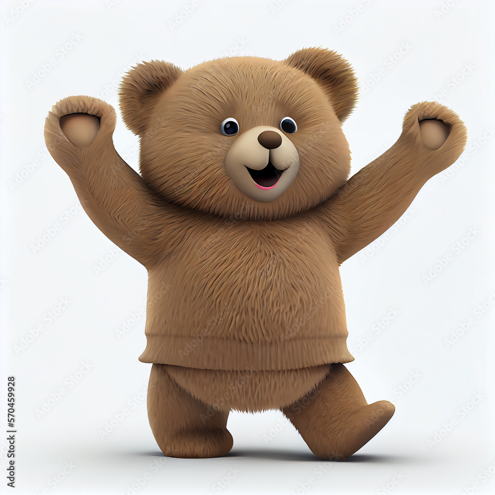 Cute cartoon bear character. 3D animation on white background Stock ...