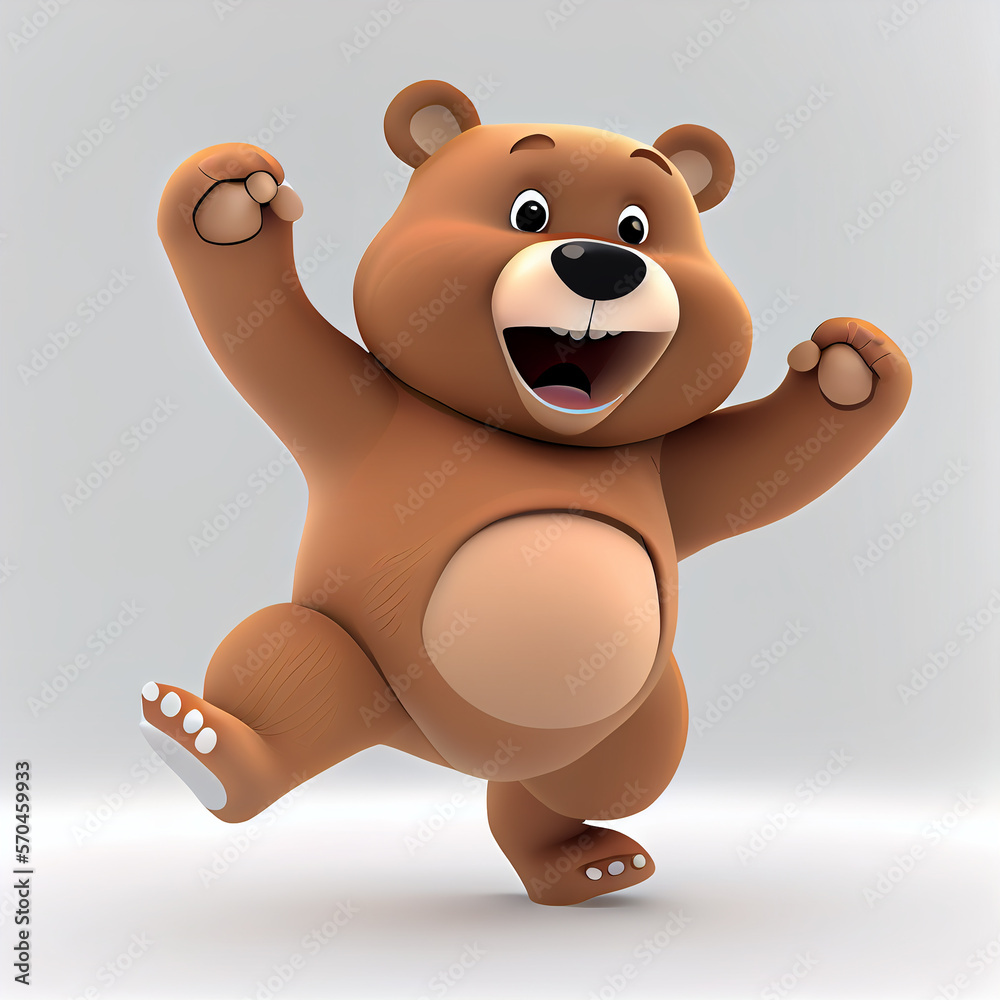 Cute cartoon bear character. 3D animation on white background Stock Illustration | Adobe Stock