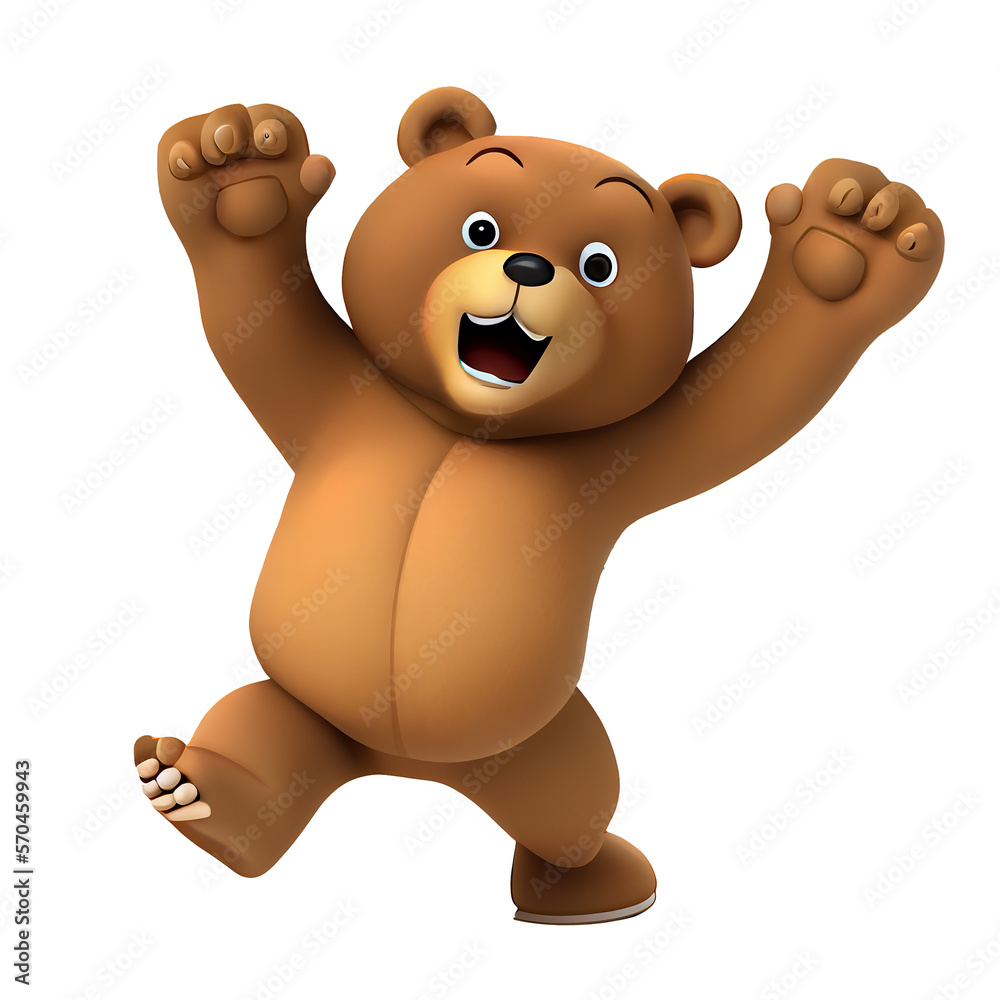 Cute cartoon bear character. 3D animation on white background Stock ...