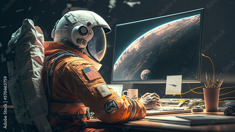 astronaut Working at a desk with a computer 3 generative AI Stock ...
