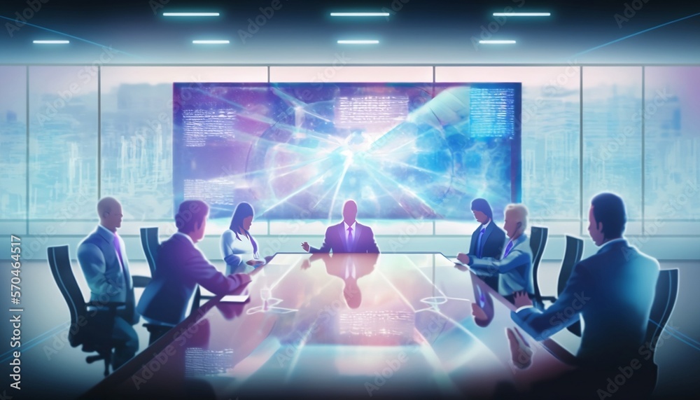 Futuristic business meeting with hologram screen, concept art, AI ...