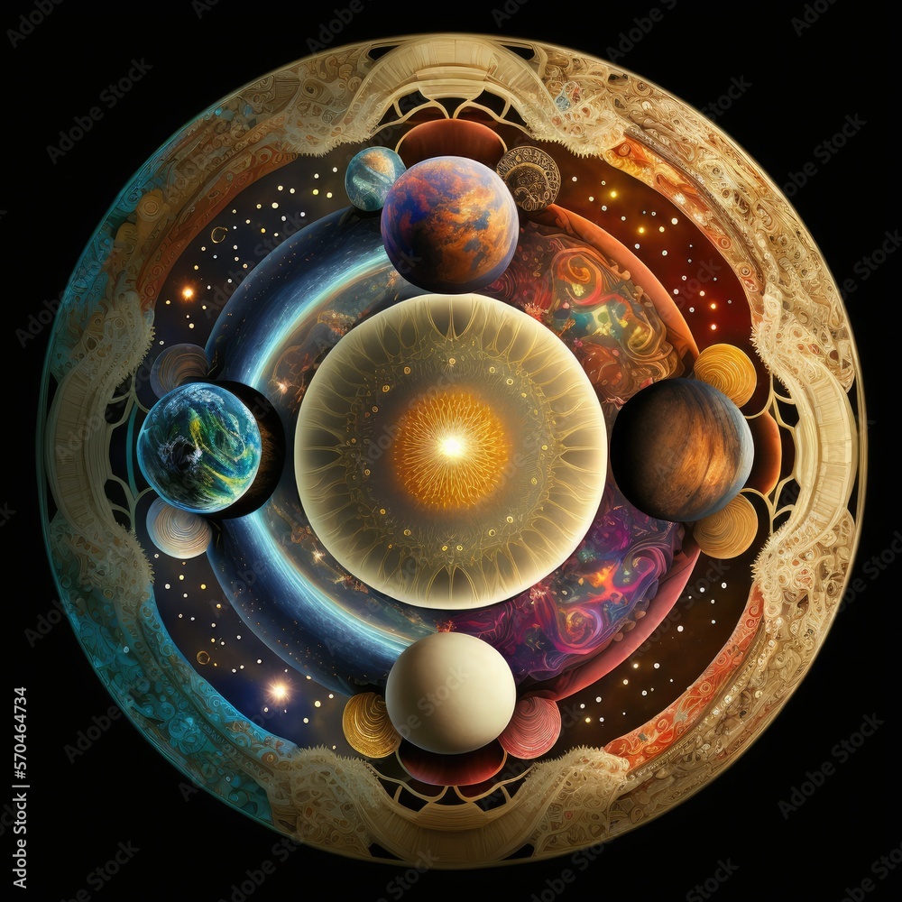 Planetary Mandala, AI Generated Cosmic Image of Planets and Stars ...