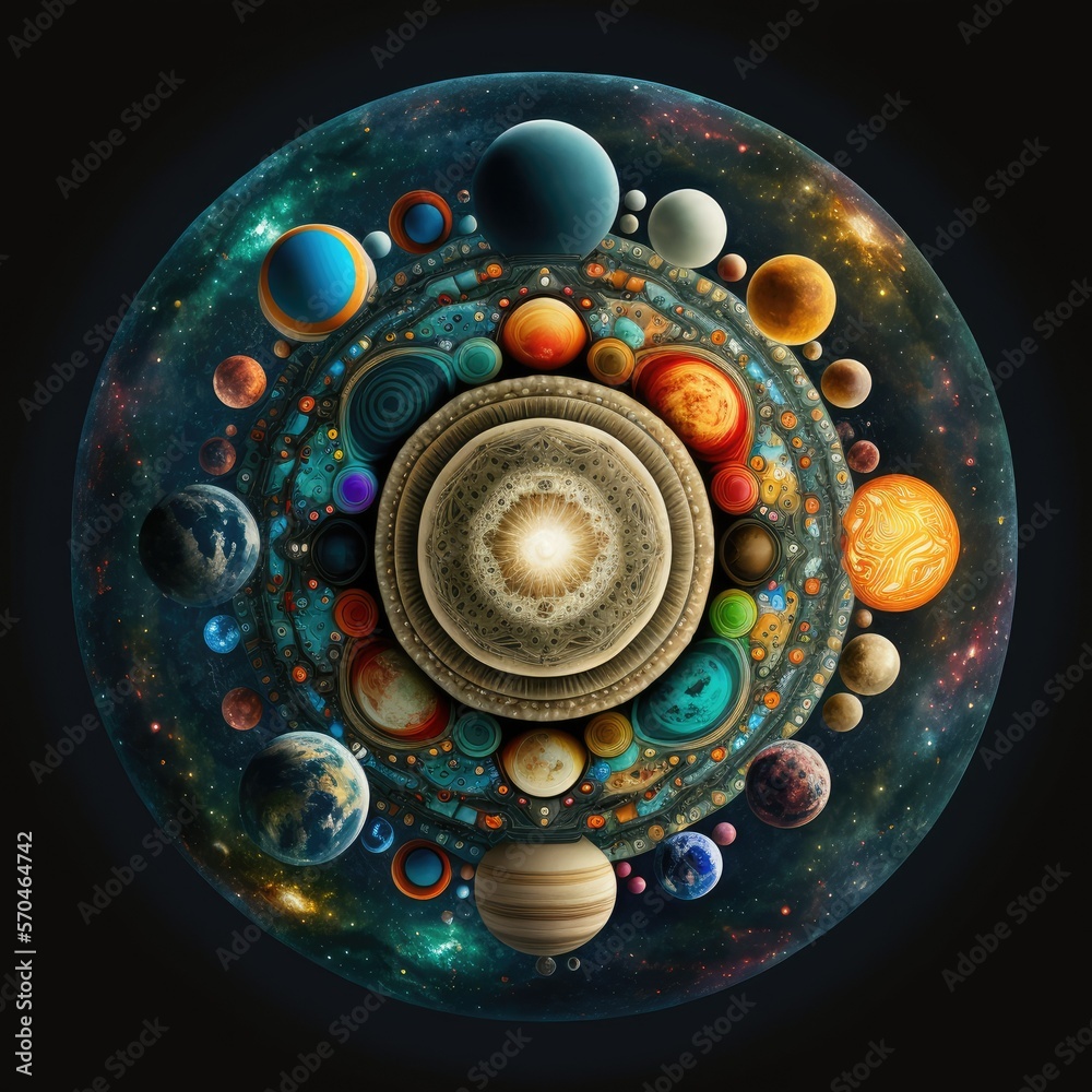 Planetary Mandala, AI Generated Cosmic Image of Planets and Stars ...