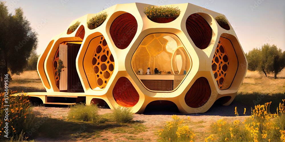 ภาพประกอบสต็อก Beehive-inspired architecture. Natural building for a ...
