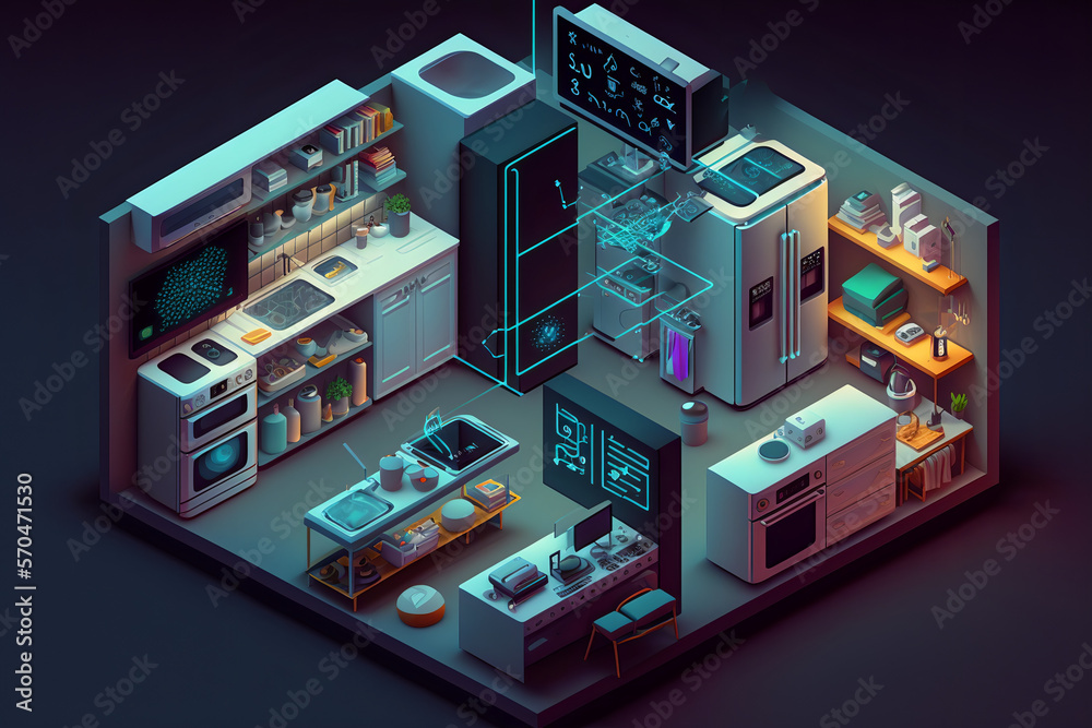 A futuristic world where IoT technology is seamlessly integrated into ...