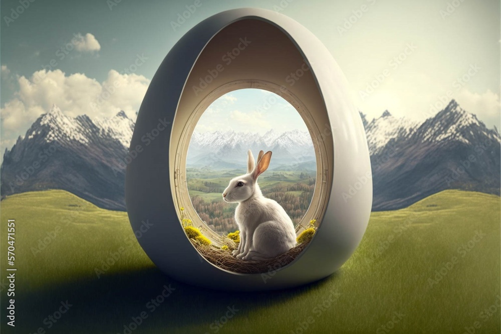 white rabbit sitting inside of a white egg. generative ai. Stock ...