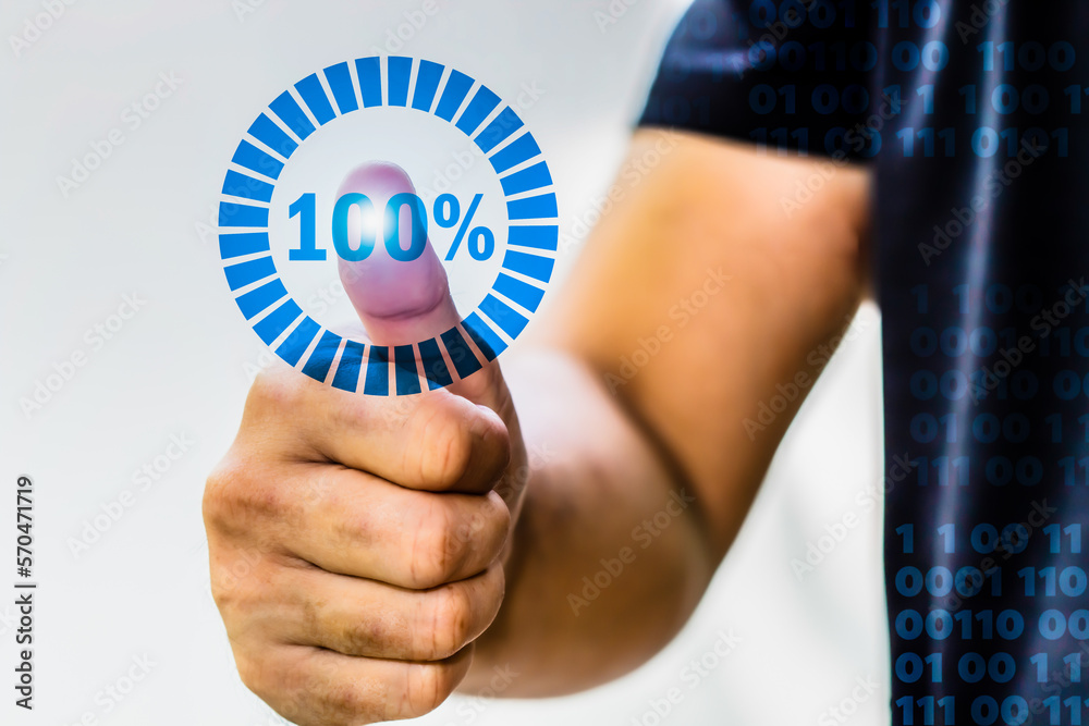 Male businessmen hold up their thumbs 100%, The concept of customer ...