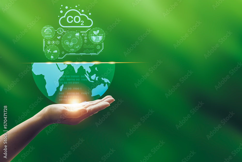 human hand display icon virtual energy saving concept conservation of ...