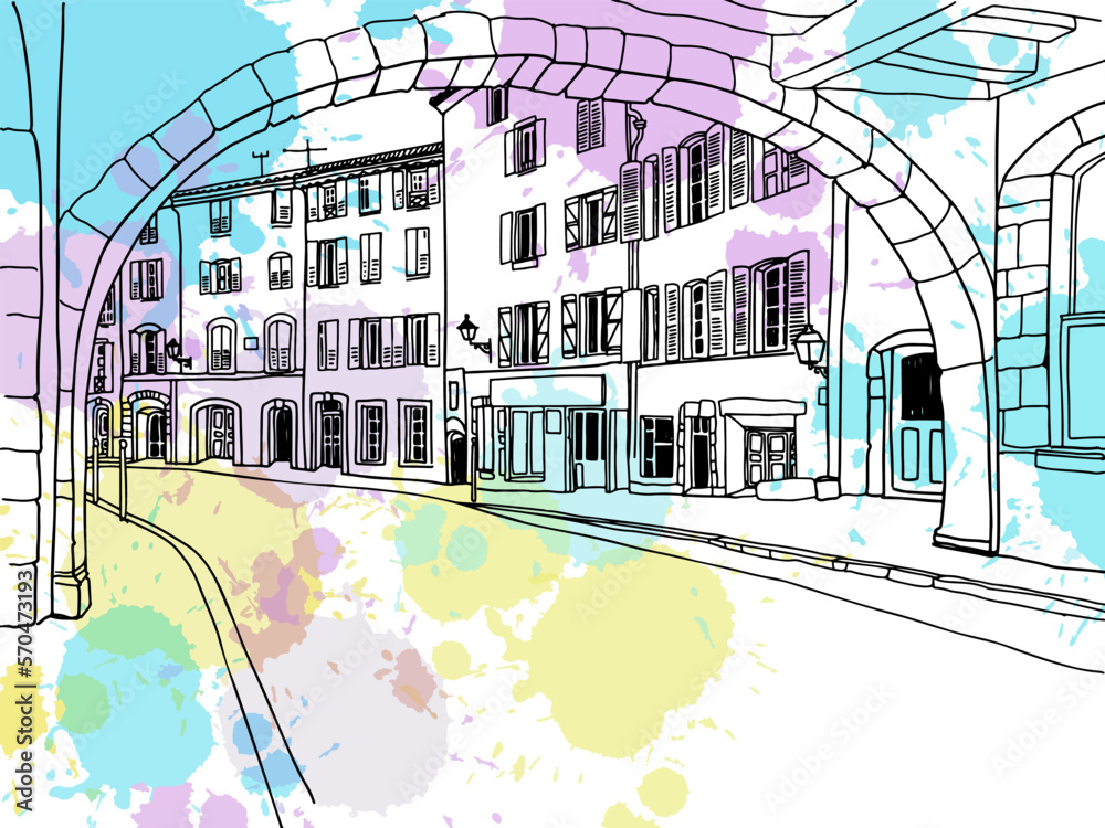 View of the arch and the old street in Provence, France. Urban ...