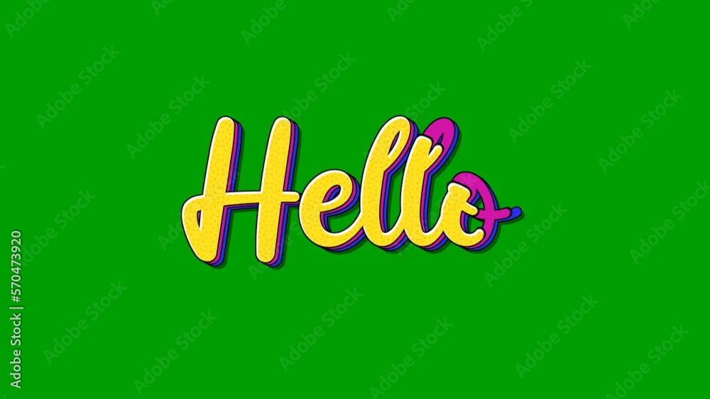 hello text animation on green screen background with pop art style ...