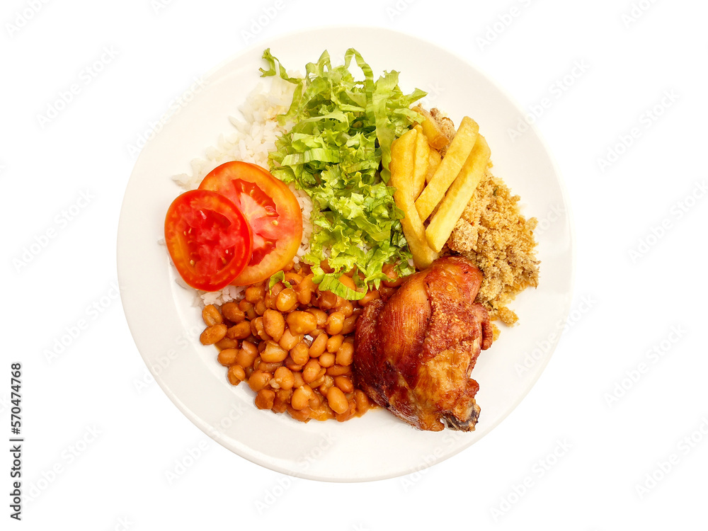 Top view of Typical Brazilian meal called Prato Feito, with typical ...