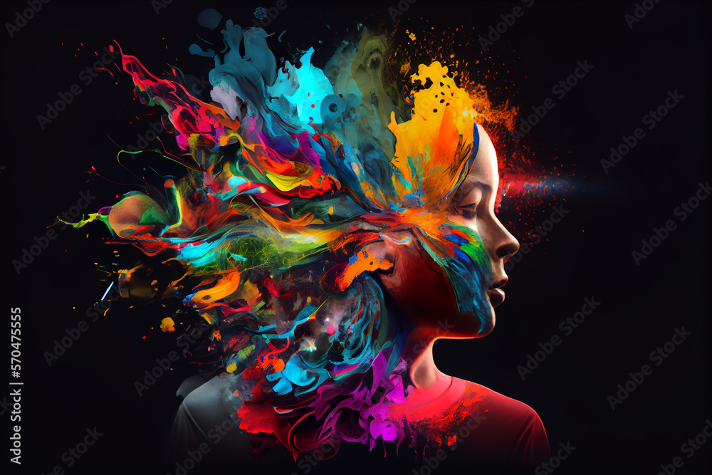 Artisitic and surreal profile of a human head representing the concept ...