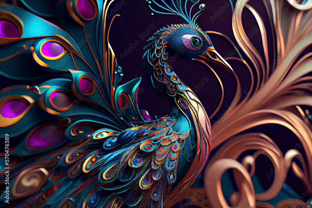 colorful peacock wallpaper. colorful mural background Stock ...